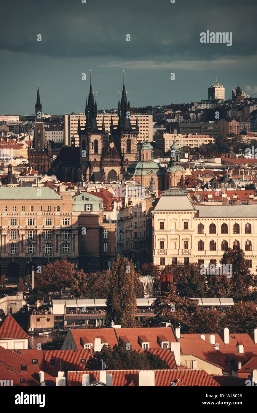 Prague skyline rooftop view with historical buildings in Czech Republic ...