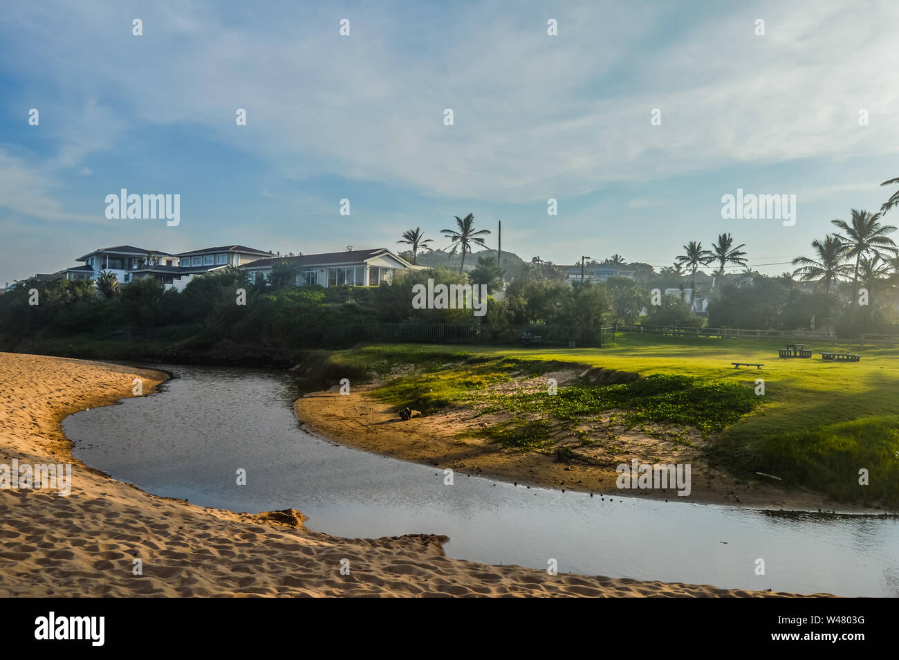 Pictureque Salt rock main beach and a river mouth lagoon in Dolphin ...