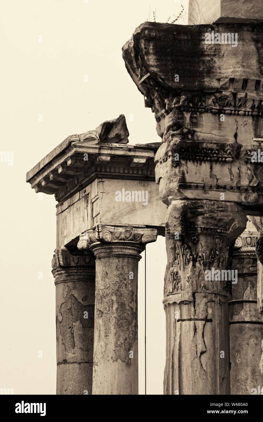 Columns. Rome Forum with ruins of historical buildings. Italy Stock ...