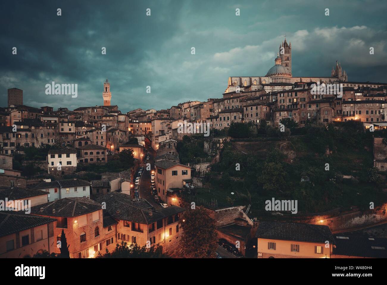 Medieval town Siena skyline view with historic buildings in Italy at ...