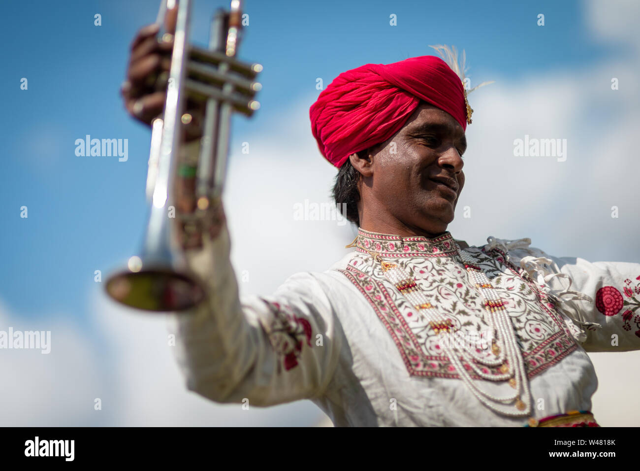 Indian musician performing, Rajasthan Heritage Brass Band, UK Stock ...