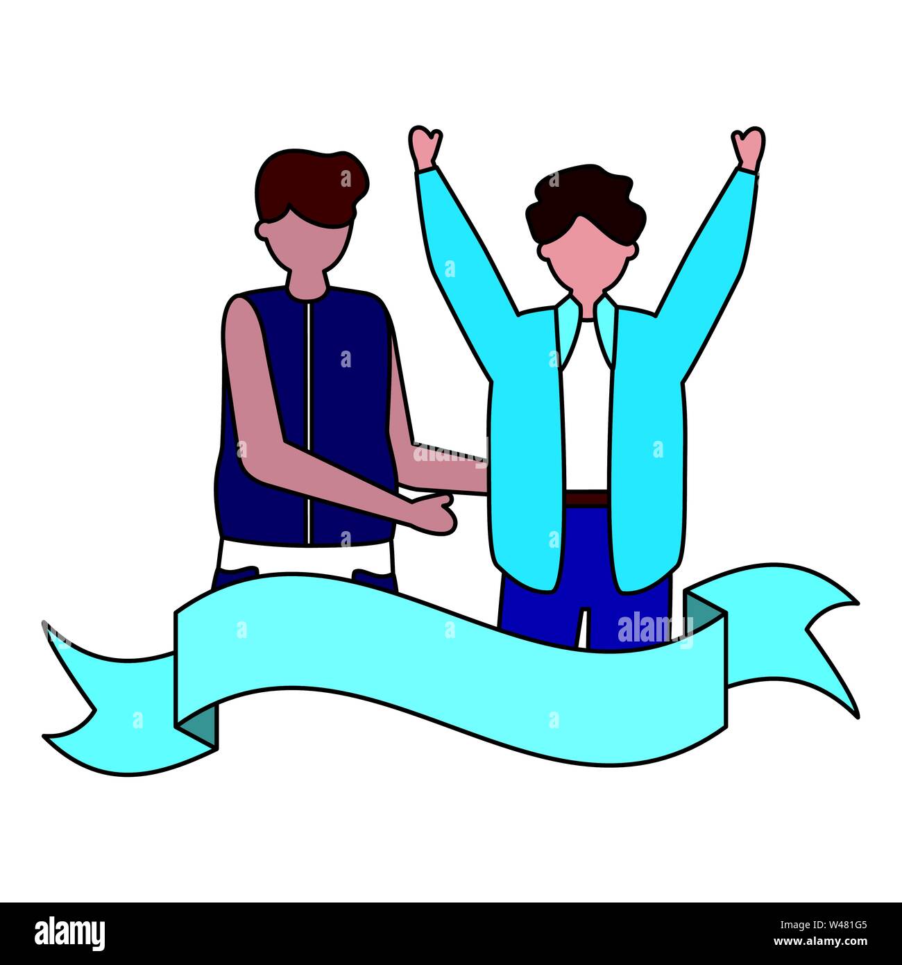 celebrating men young happy characters ribbon Stock Vector Image & Art ...