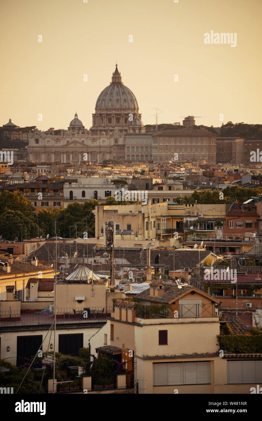 Rome rooftop view with St Peters Basilica of Vatican City Stock Photo ...
