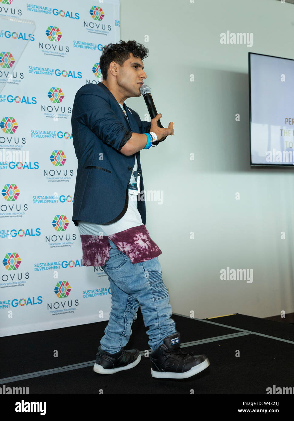 New York, NY - July 20, 2019: Singer Emmanuel Kelly performs during ...