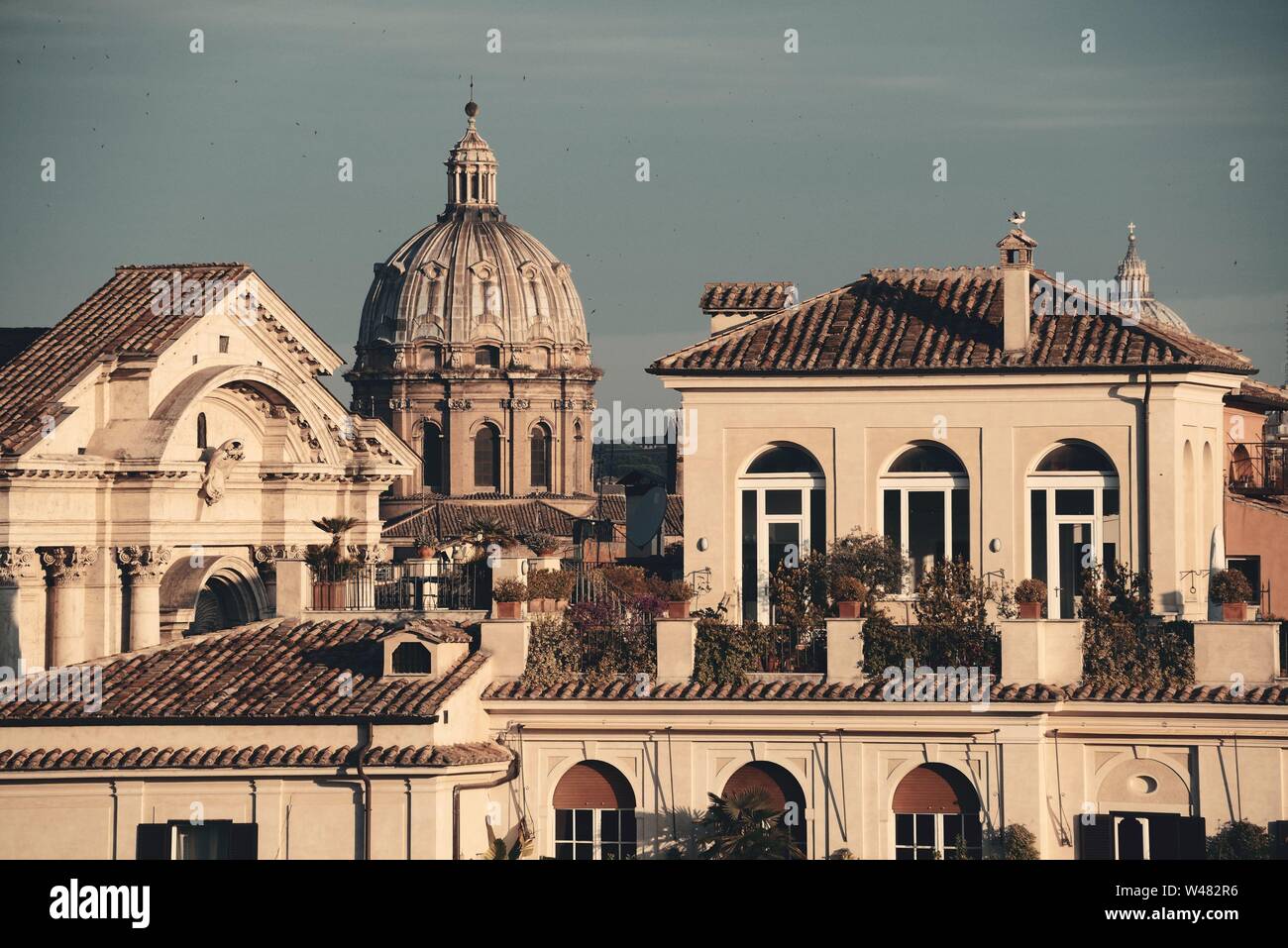 Rooftop view of Rome historical architecture and city skyline. Italy ...