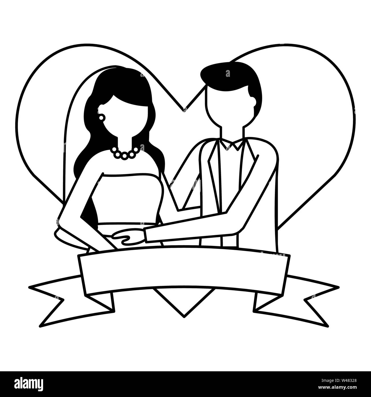 bride and groom heart love ribbon wedding Stock Vector Image & Art - Alamy