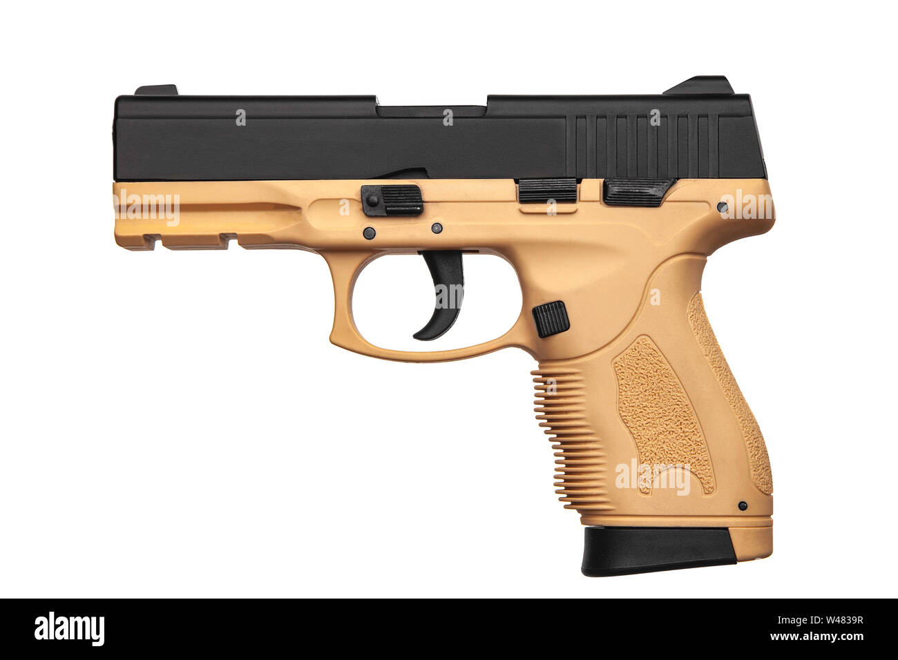 Black brown gun pistol isolated on white background Stock Photo - Alamy