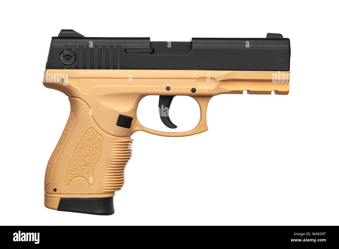 Black brown gun pistol isolated on white background Stock Photo - Alamy