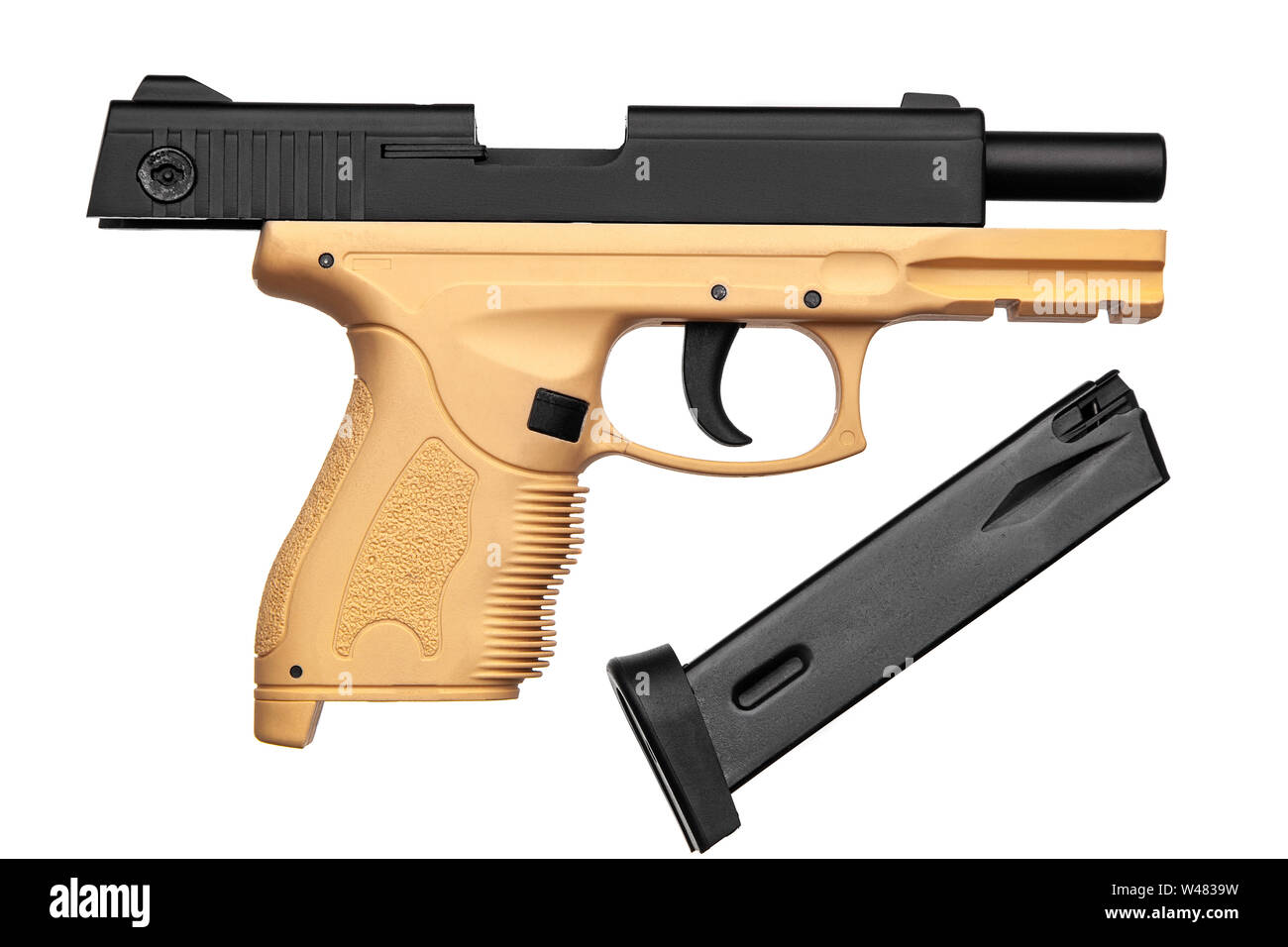 Black brown gun pistol isolated on white background Stock Photo - Alamy