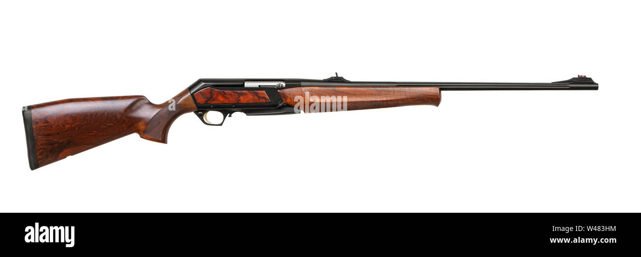 Modern semi-automatic hunting rifle with a wooden butt isolate on a ...
