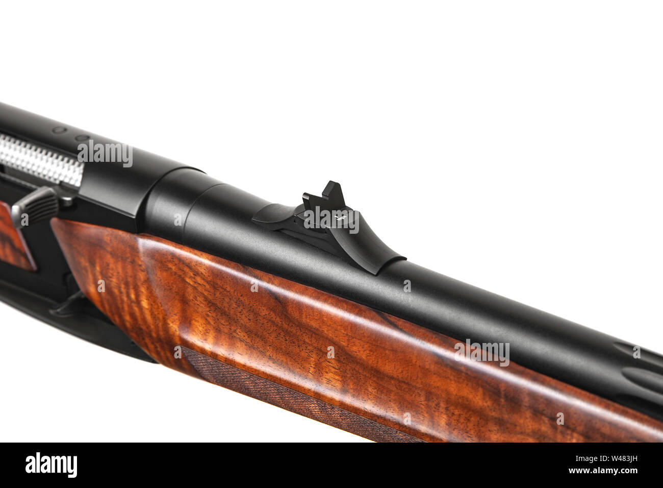 Modern semi-automatic hunting rifle with a wooden butt isolate on a ...