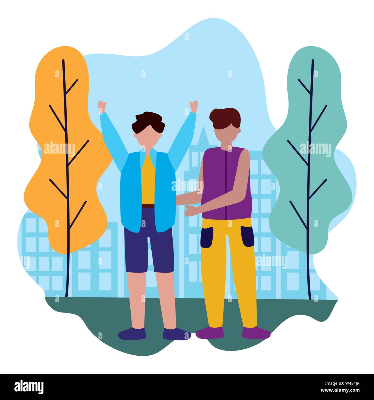 two men celebrating in the city park Stock Vector Image & Art - Alamy