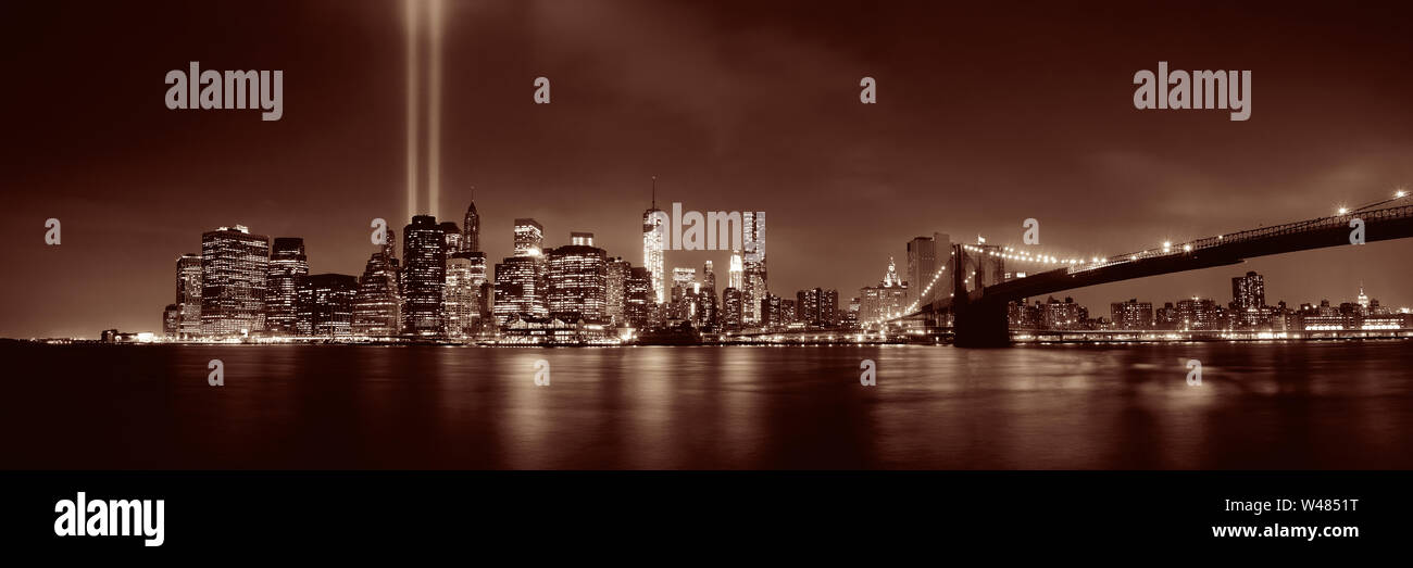 New York City downtown Brooklyn Bridge and september 11 tribute at ...