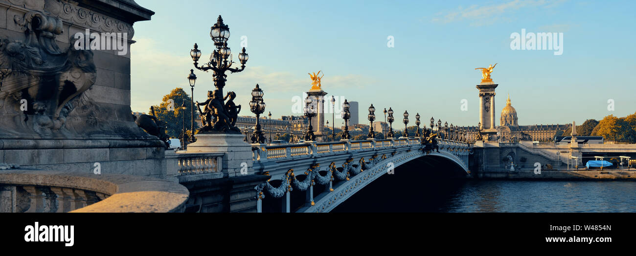 Alexandre III bridge and River Seine panorama in Paris, France Stock ...