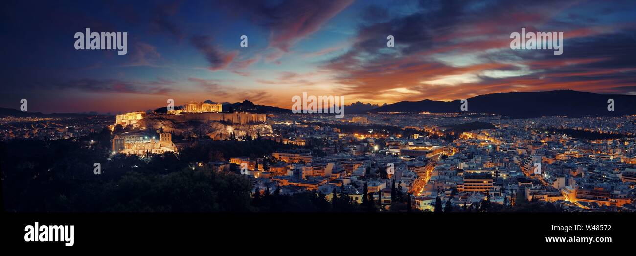 Athens skyline viewed from mountain with Acropolis before sunrise ...
