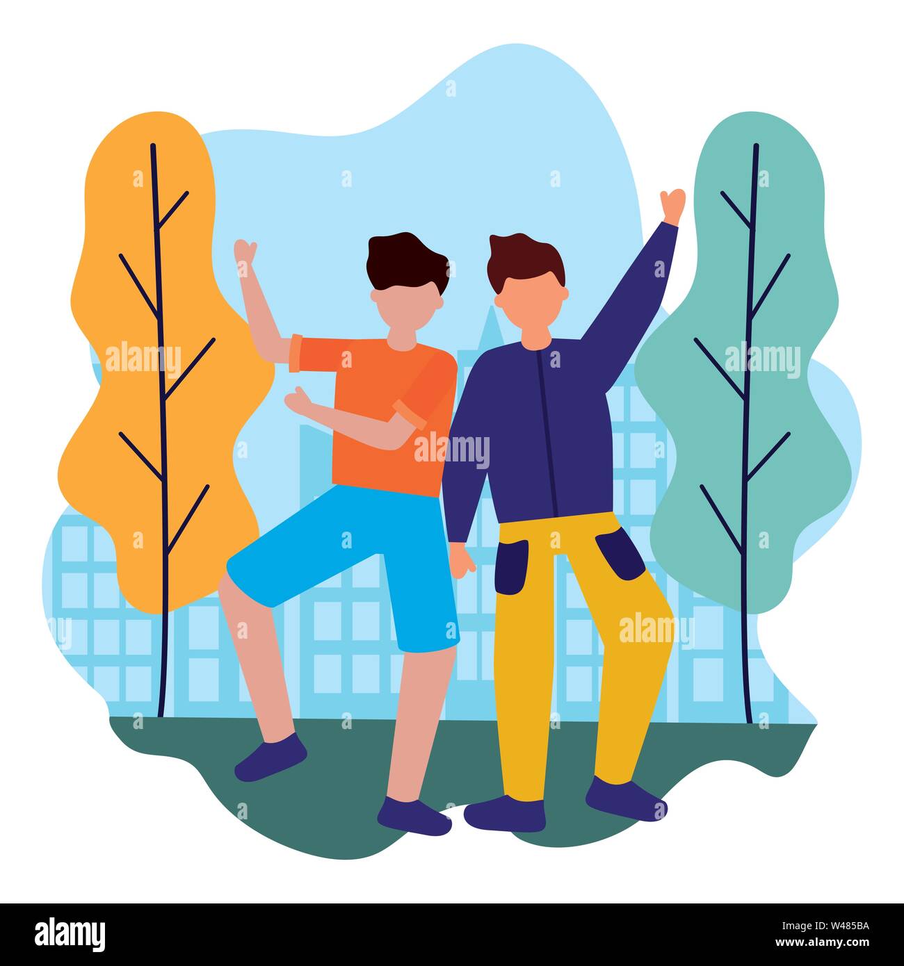 two men celebrating in the city park Stock Vector Image & Art - Alamy