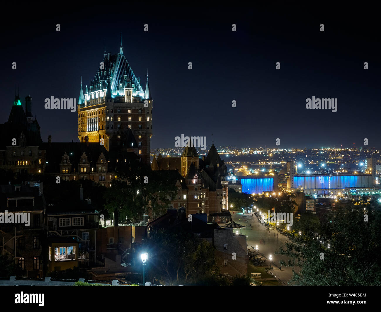 Quebec City skyline with Chateau Frontenac at Night as viewed from the ...