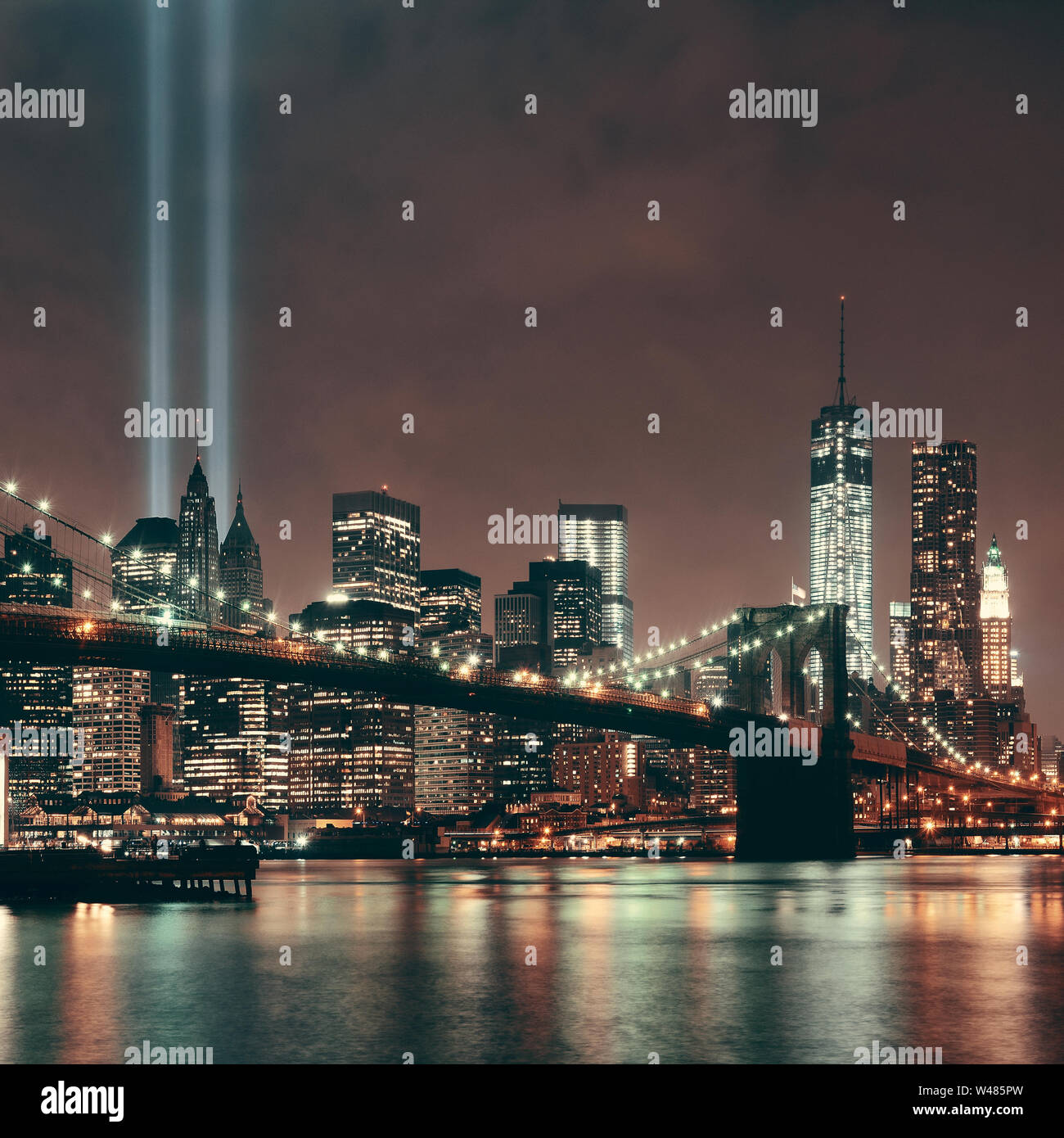 New York City downtown Brooklyn Bridge and september 11 tribute at ...