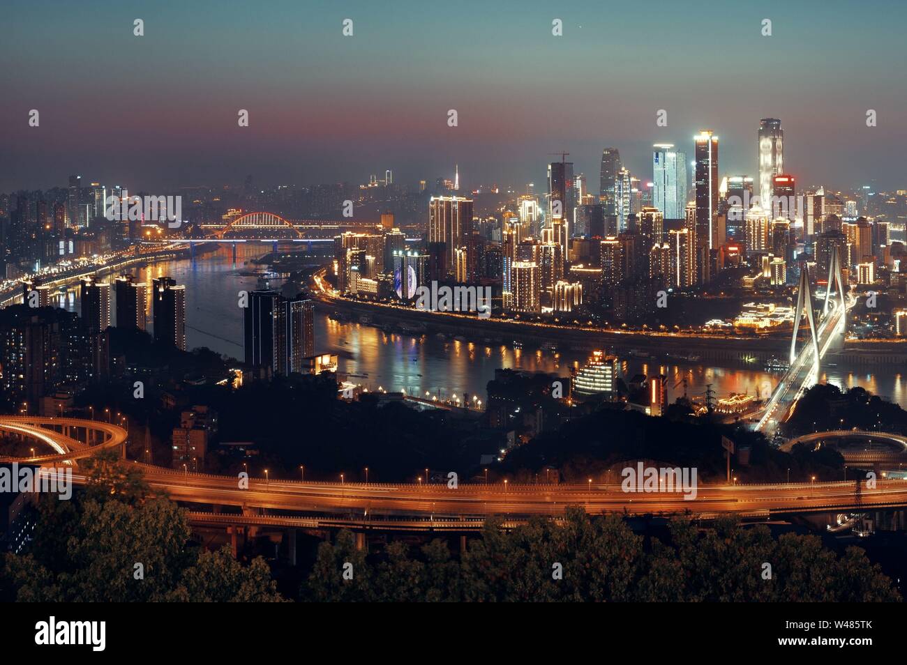 Chongqing urban architecture and city skyline at night in China Stock ...