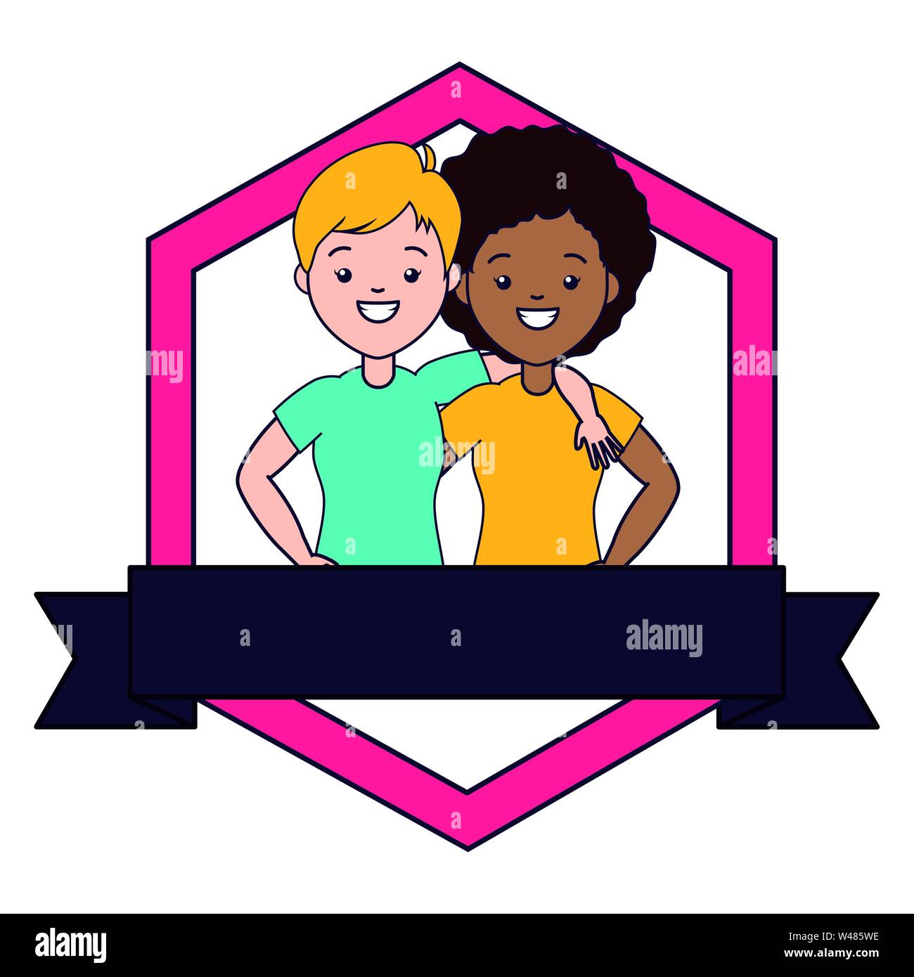 two women hugging young characters Stock Vector Image & Art - Alamy
