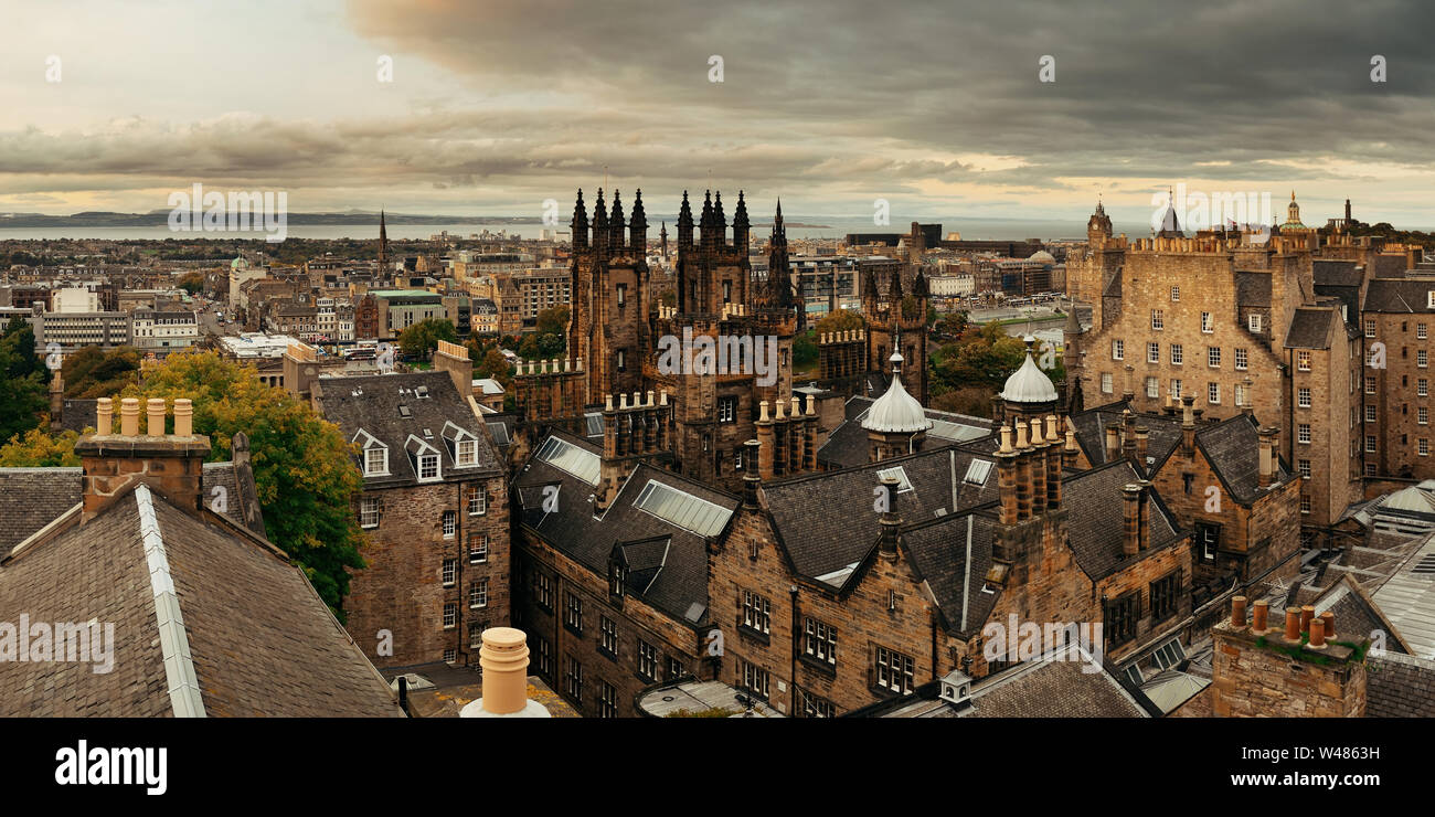 Edinburgh city rooftop view with historical architectures. United ...