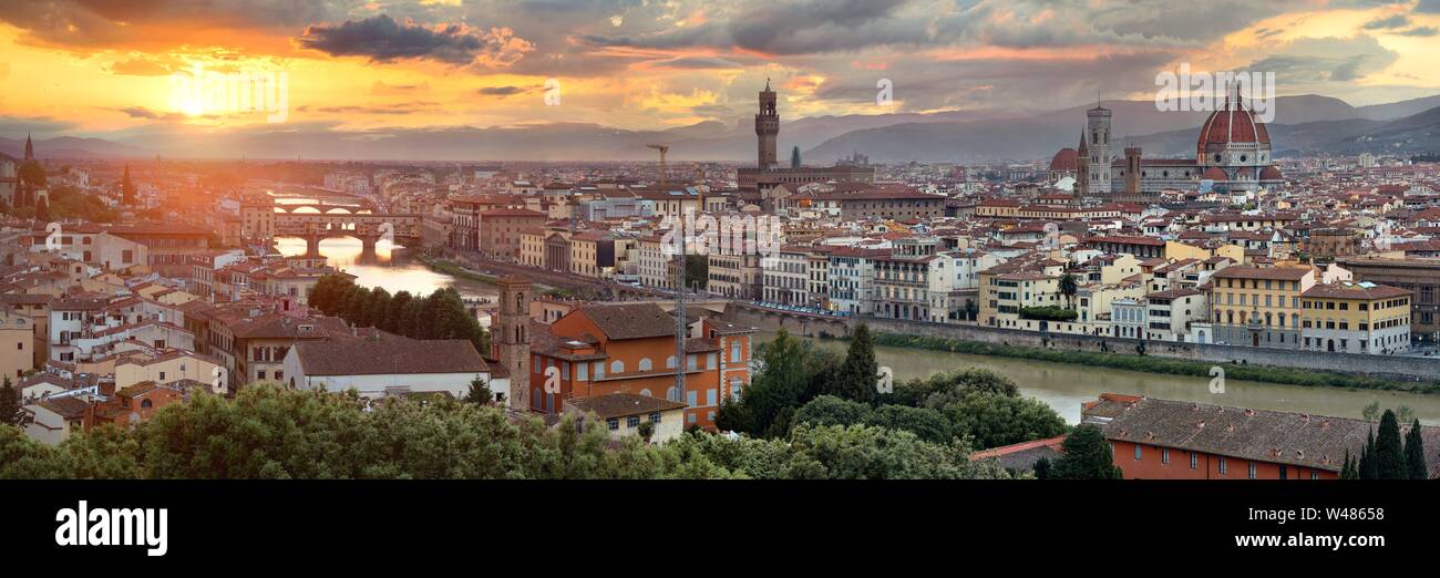 Florence skyline viewed from Piazzale Michelangelo at sunset Stock ...