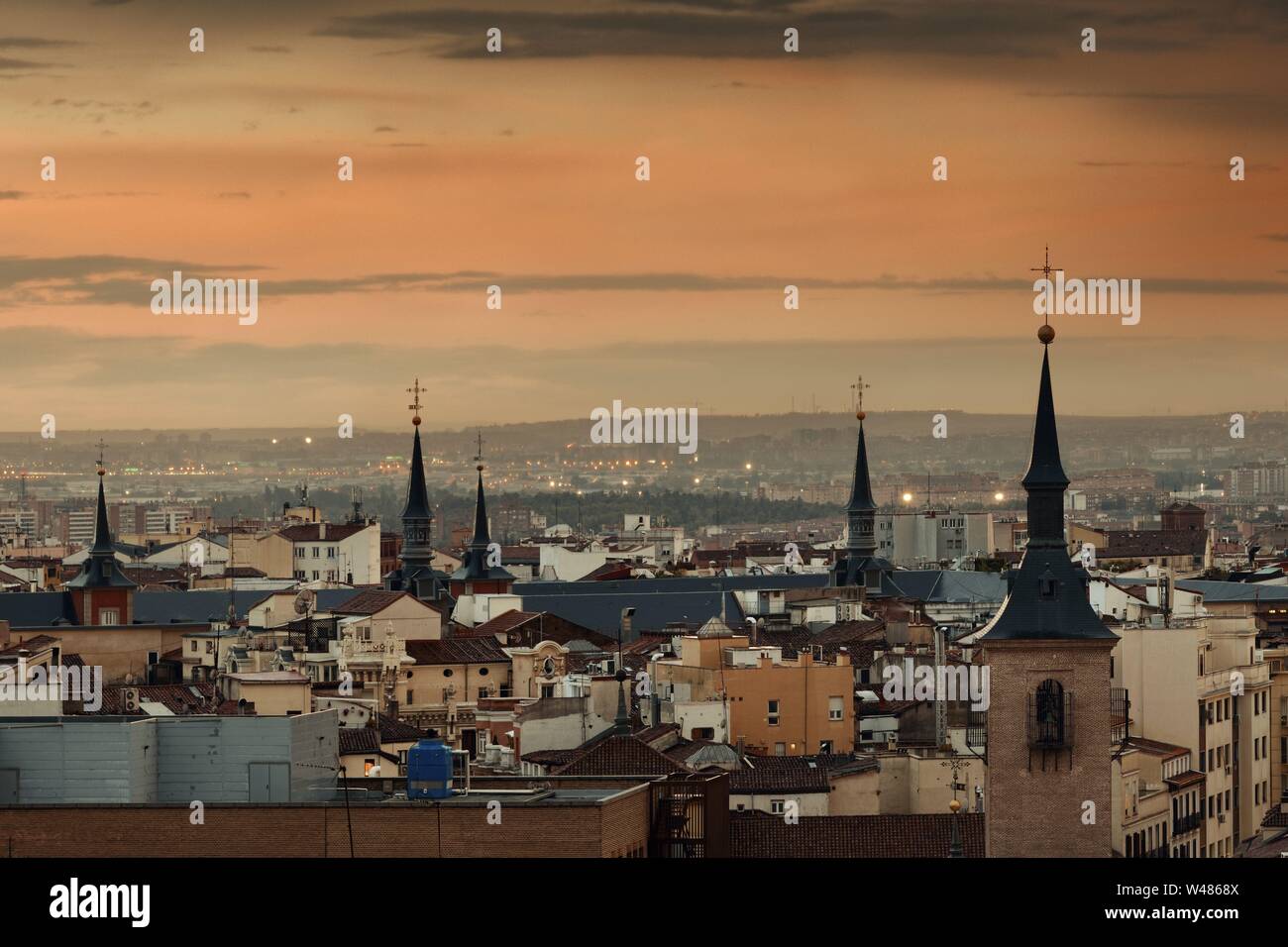 Madrid rooftop view of the city skyline at sunset in Spain Stock Photo ...