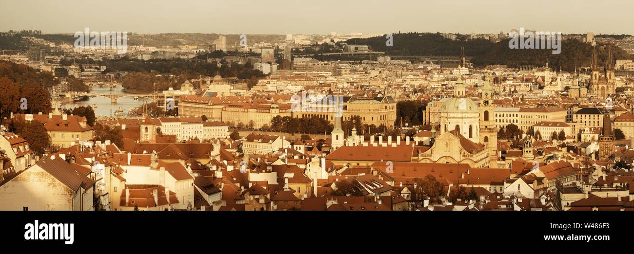 Prague skyline rooftop view with historical buildings panorama in Czech ...