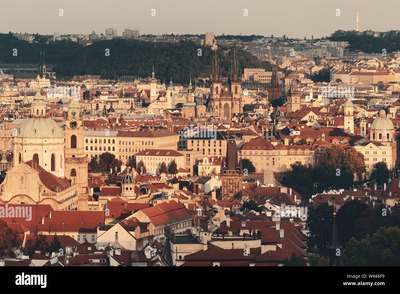 Prague skyline rooftop view with historical buildings in Czech Republic ...