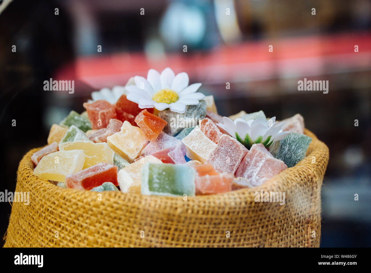 Traditional Turkish Delight, Sugar coated soft candy Stock Photo - Alamy