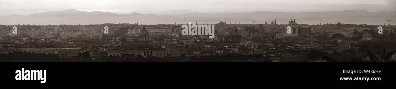 Rome rooftop view with ancient architecture in Italy black and white ...