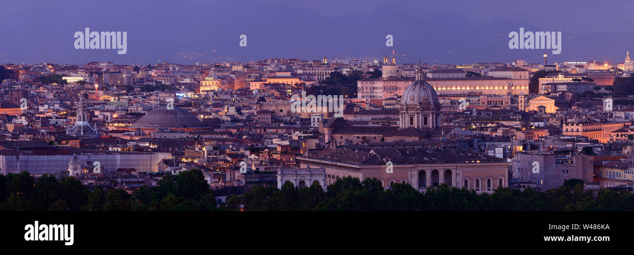Rome rooftop panorama view with skyline and ancient architecture in ...