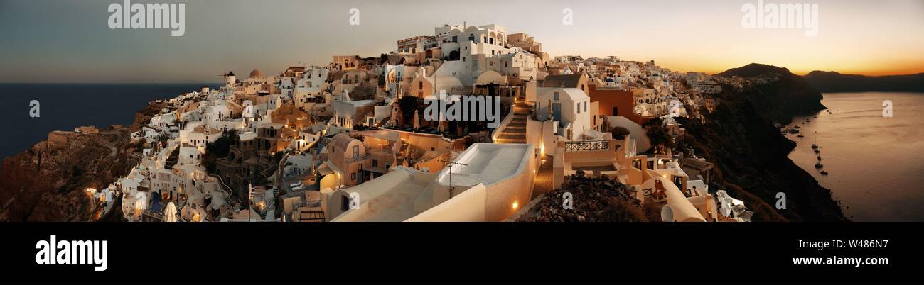 Santorini skyline sunrise with buildings in Greece Stock Photo - Alamy