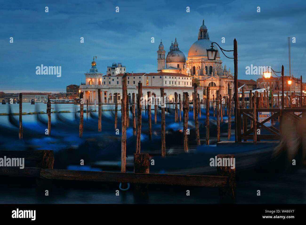 Venice church Church Santa Maria della Salute and gondola park at water ...
