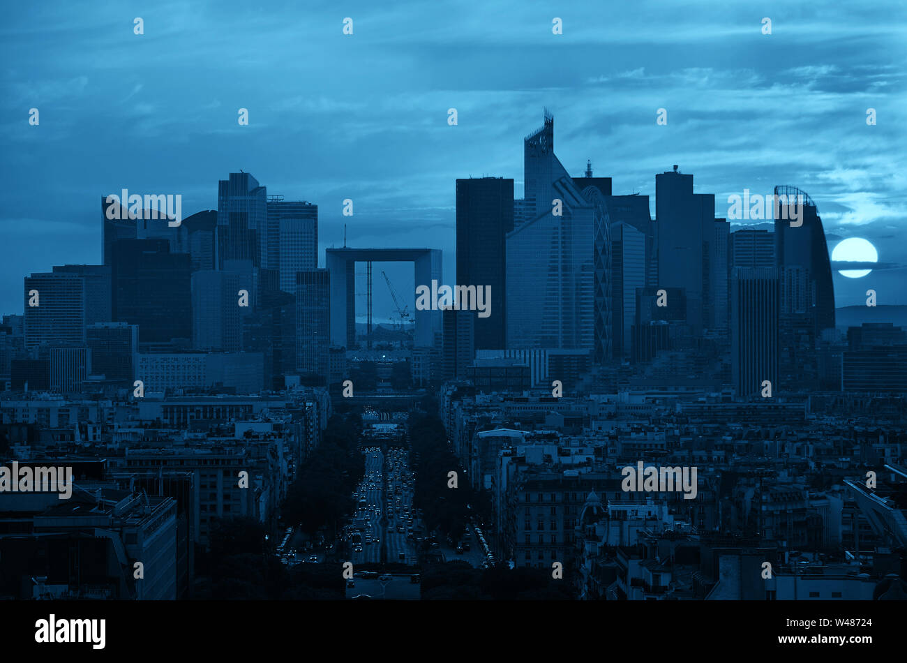 Paris rooftop view of the city skyline with la Defense business ...