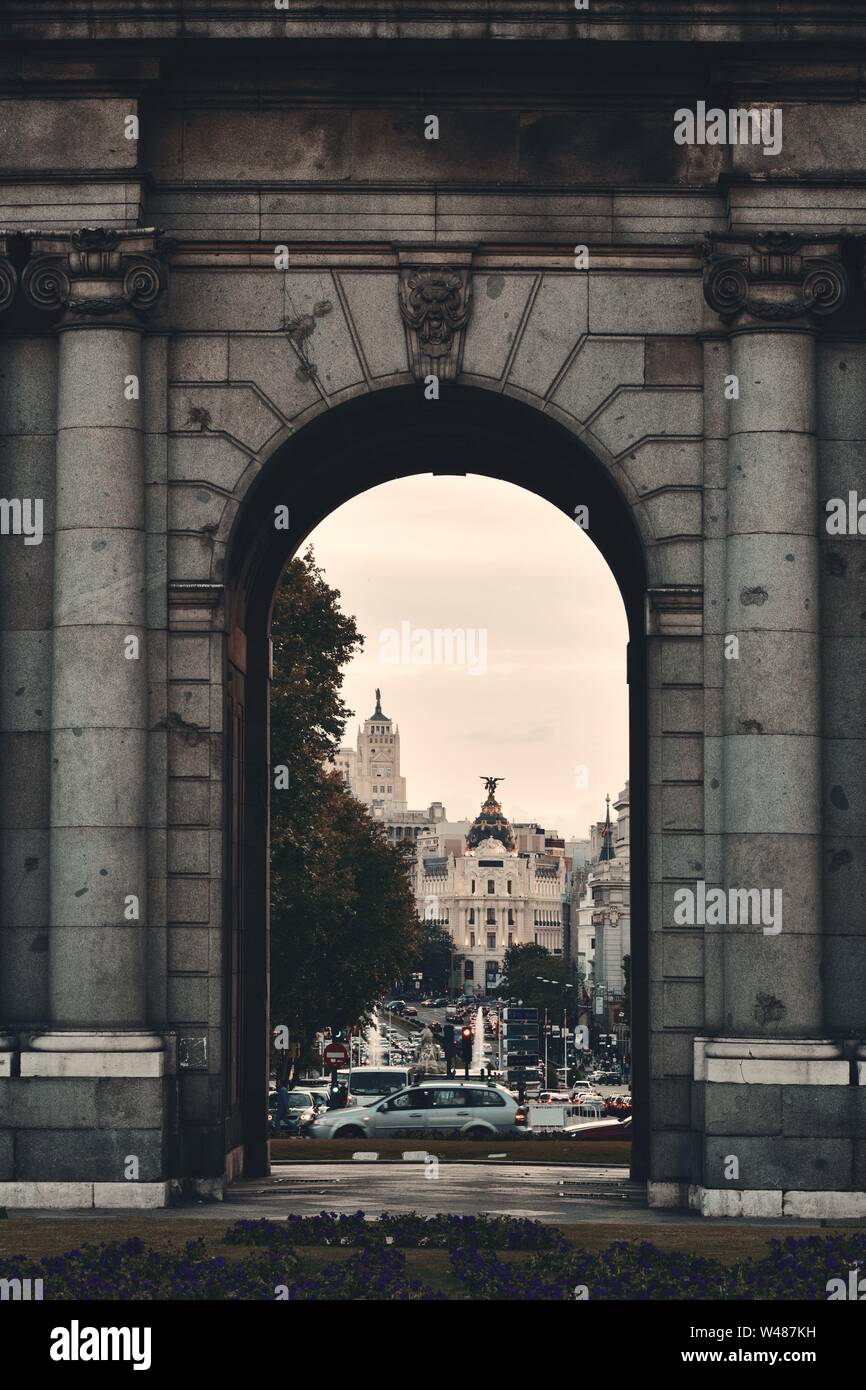 Puerta de Alcala or Alcala Gate arch closeup view in Madrid Spain Stock ...