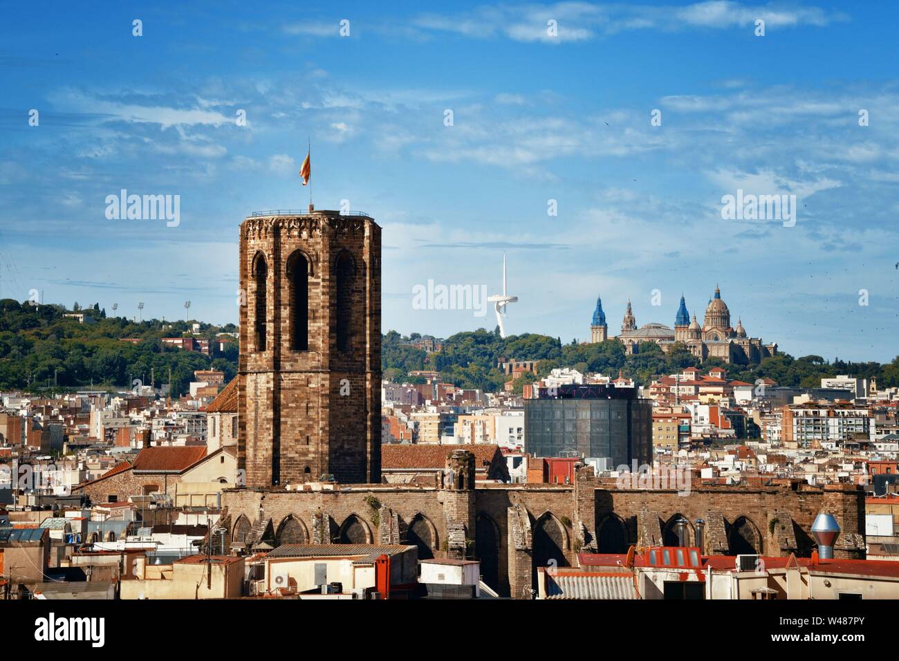 Barcelona rooftop view with city architecture in Spain Stock Photo - Alamy