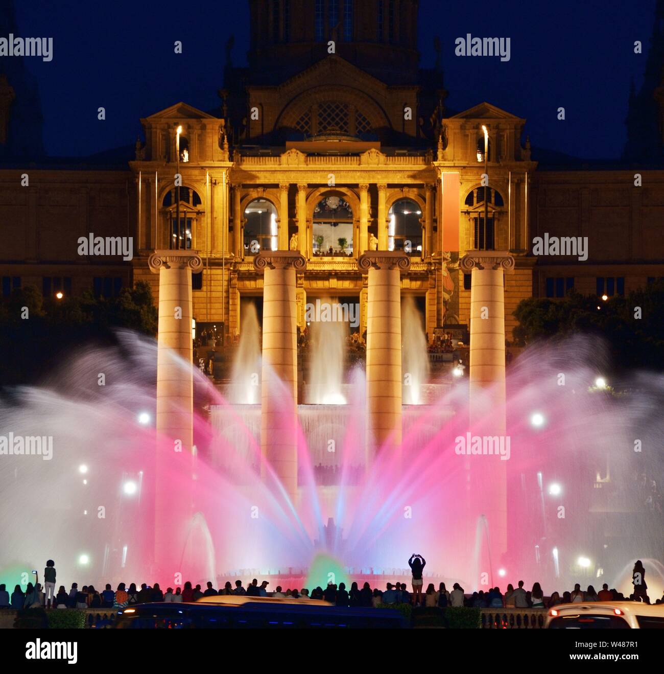 Magic Fountain show at the landmark Placa Espanya in Barcelona Spain ...