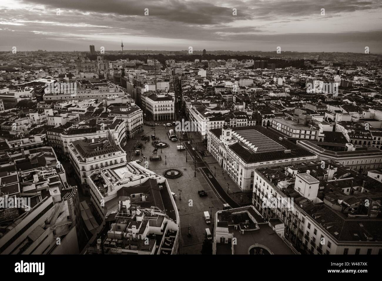 Madrid Puerta del Sol aerial view with historical buildings in Spain ...