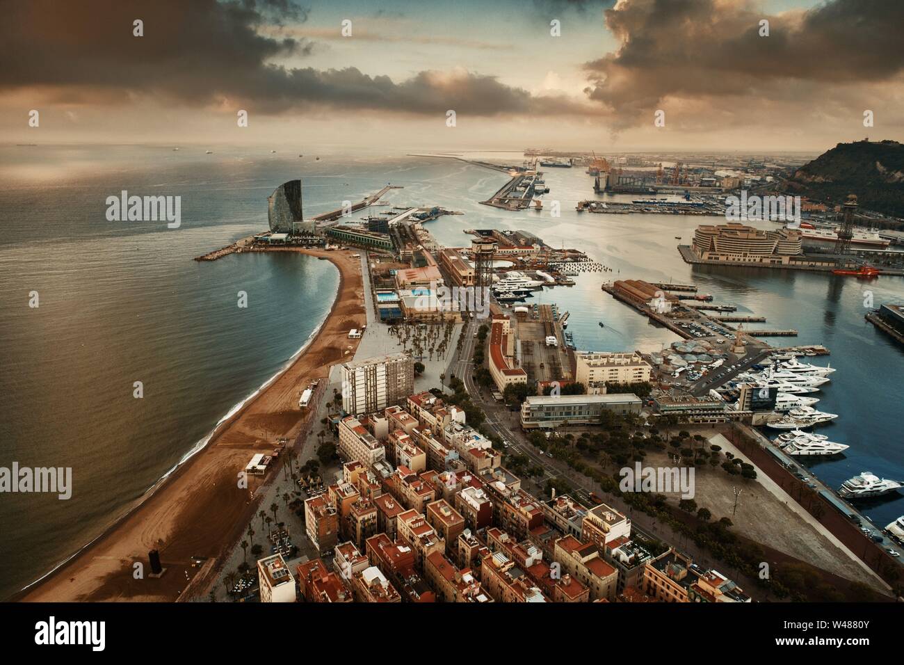 Barcelona coast pier aerial view in Spain Stock Photo - Alamy