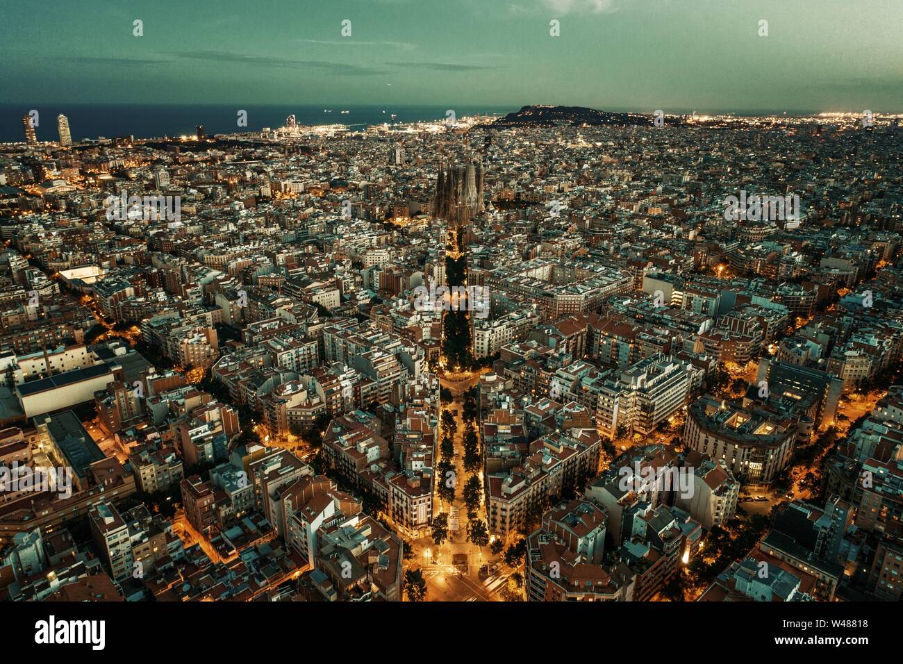 Barcelona skyline aerial view with buildings in Spain Stock Photo - Alamy