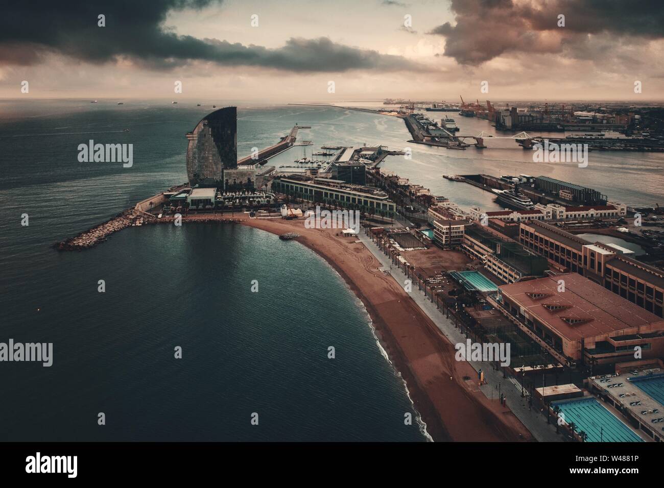 Barcelona coast pier aerial view in Spain Stock Photo - Alamy