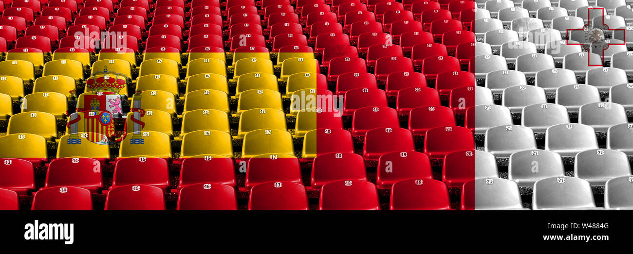 Spain, Spanish, Malta, Maltese, flip stadium seats concept. European ...