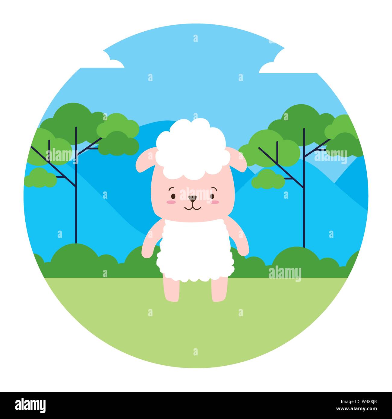 cute sheep animal landscape natural Stock Vector Image & Art - Alamy
