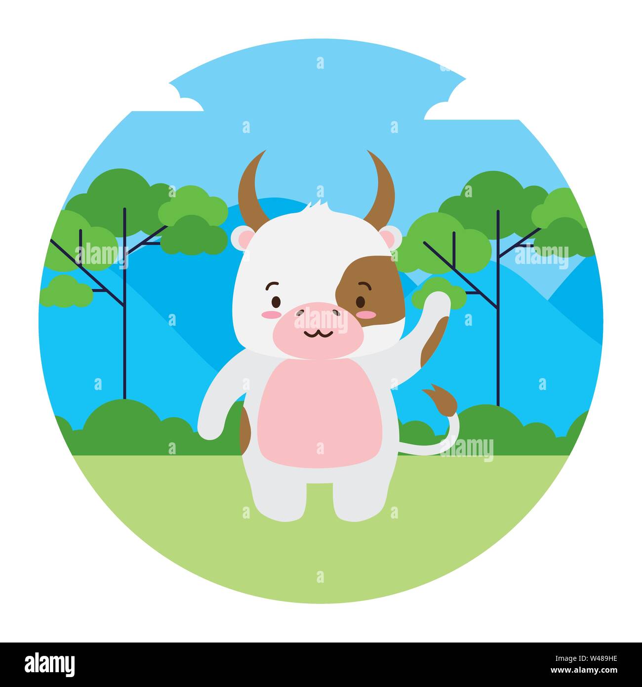 cute bull animal landscape natural Stock Vector Image & Art - Alamy