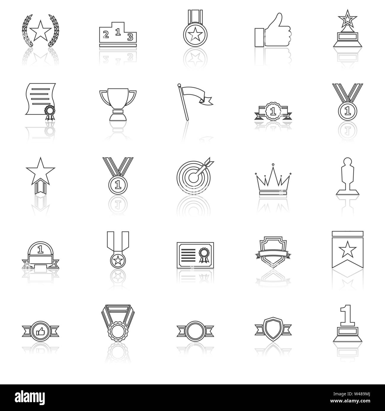 Victory line icons with reflect on white background, stock vector Stock ...