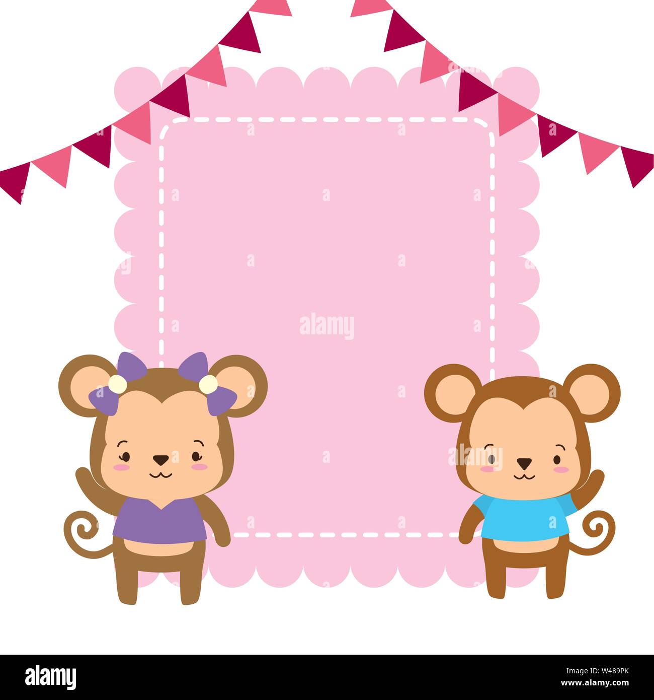 cute couple monkey animals greeting card Stock Vector Image & Art - Alamy