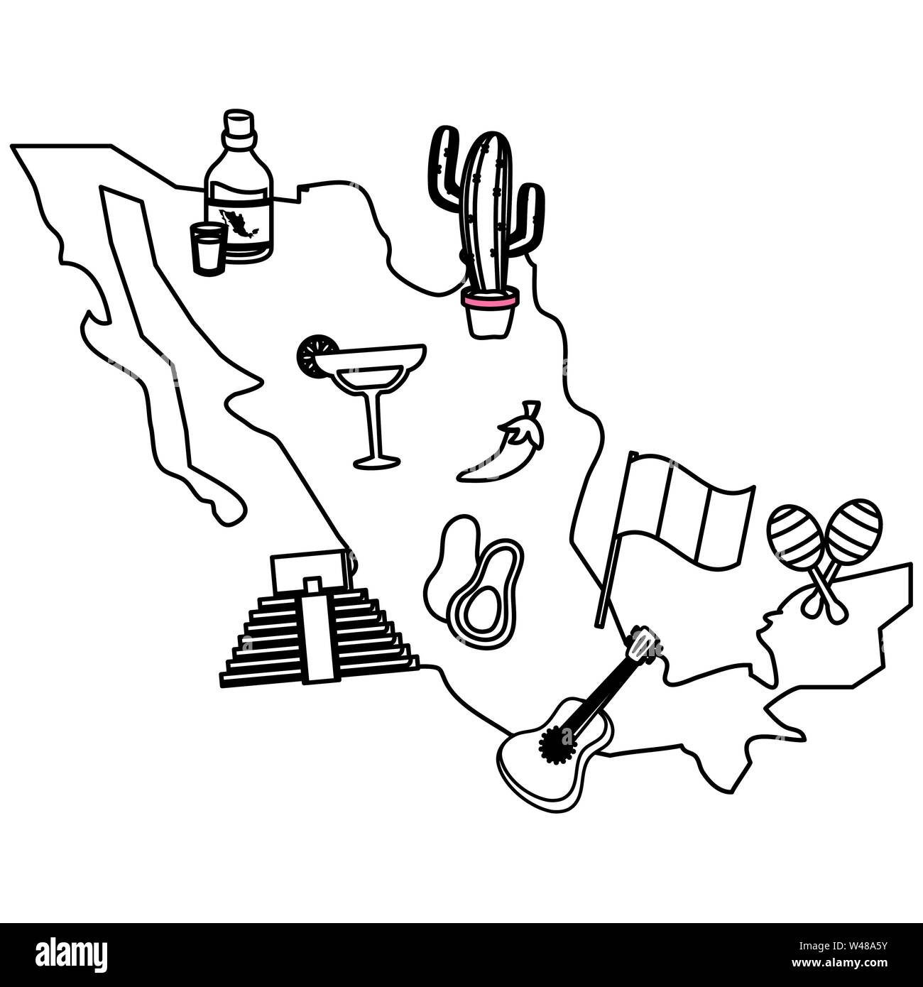 mexico map with set cultural icons Stock Vector Image & Art - Alamy
