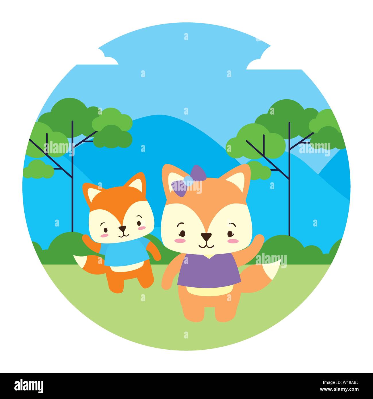 cute couple fox animal landscape natural Stock Vector Image & Art - Alamy