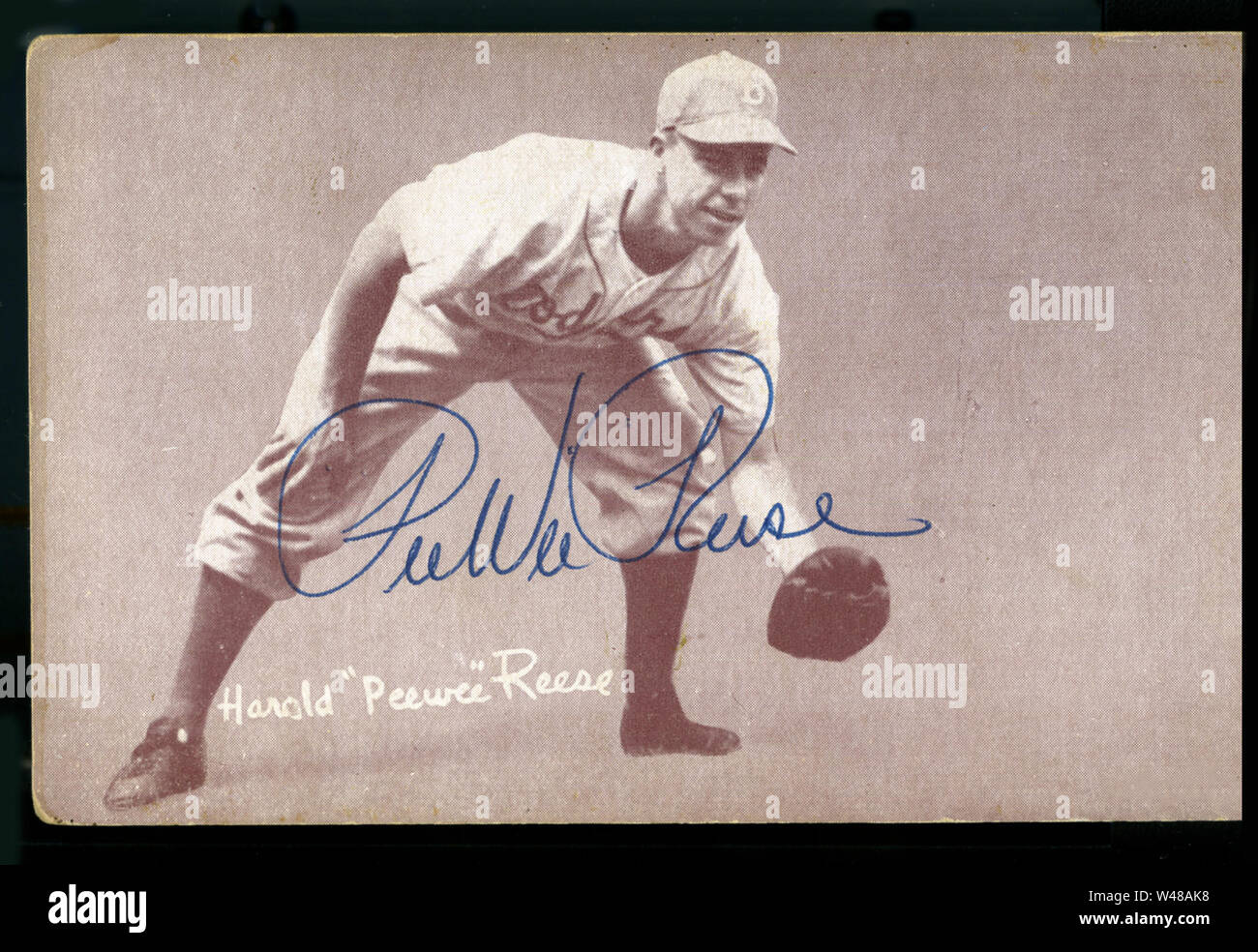Autographed baseball exhibit card of PeeWee Reese a star player for the ...